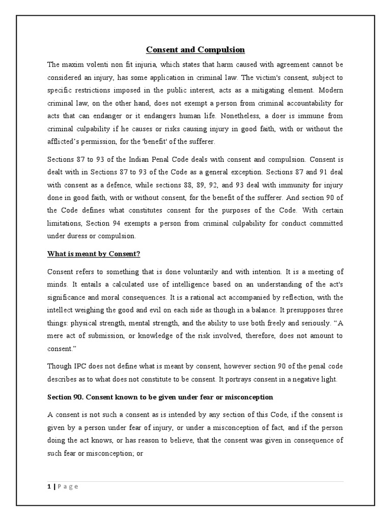 Consent and Compulsion Under IPC | PDF