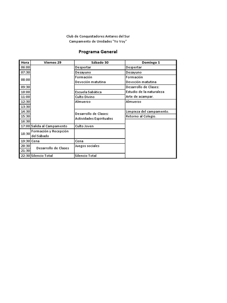 Programa Campamento PDF | PDF