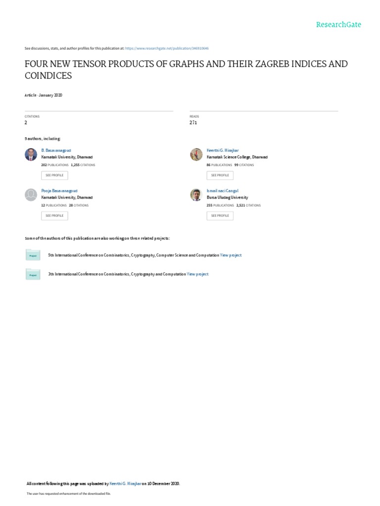 Four New Tensor Products of Graphs and Their Zagreb Indices and ...