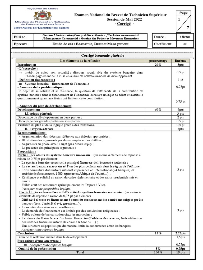 Corrigé EDM 2022 PDF | PDF | Affaires | Finance et gestion monétaire