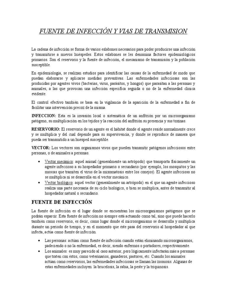 Fuente de Infección y Vias de Transmision | PDF | Infección | Patógeno