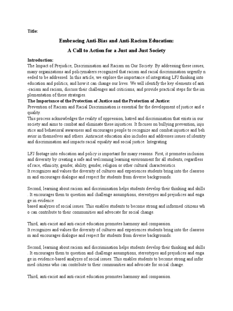 Embracing Anti-Bias and Anti-Racism Education | PDF