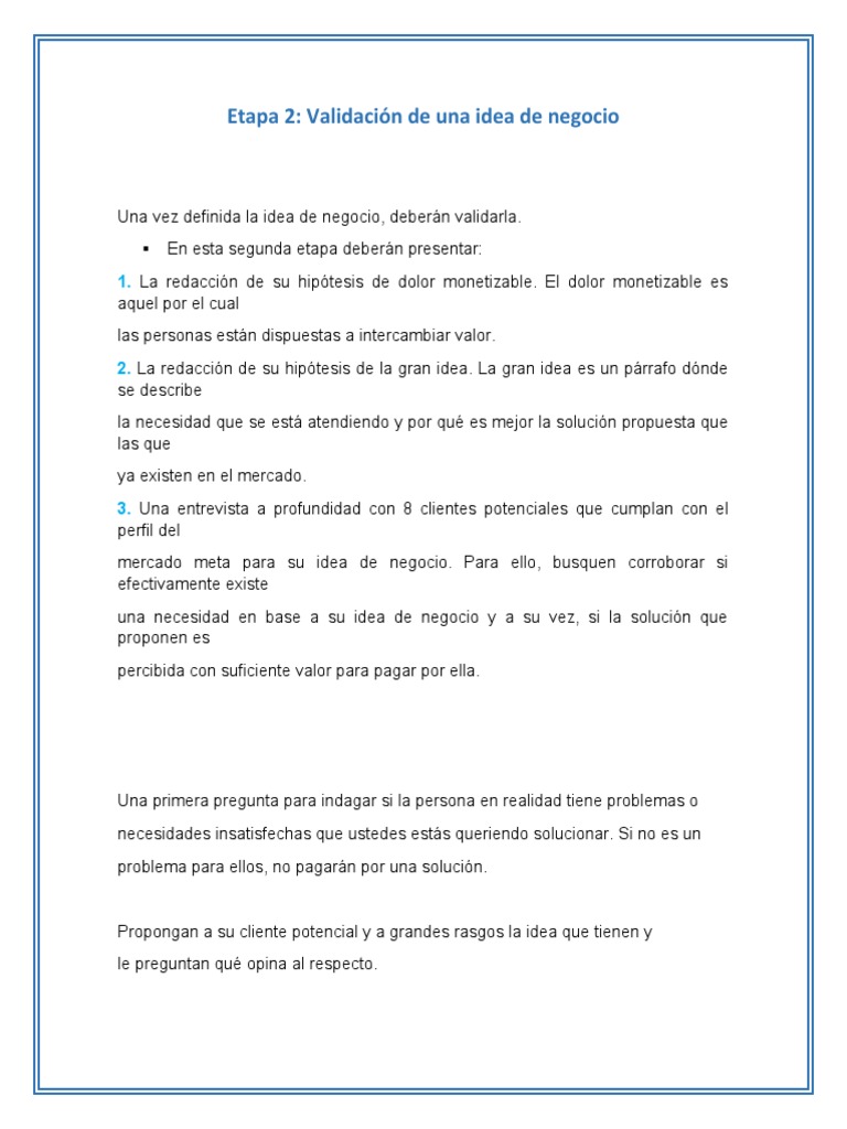 Etapa 2 Validación de Una Idea de Negocio | PDF | Mercado (economía)