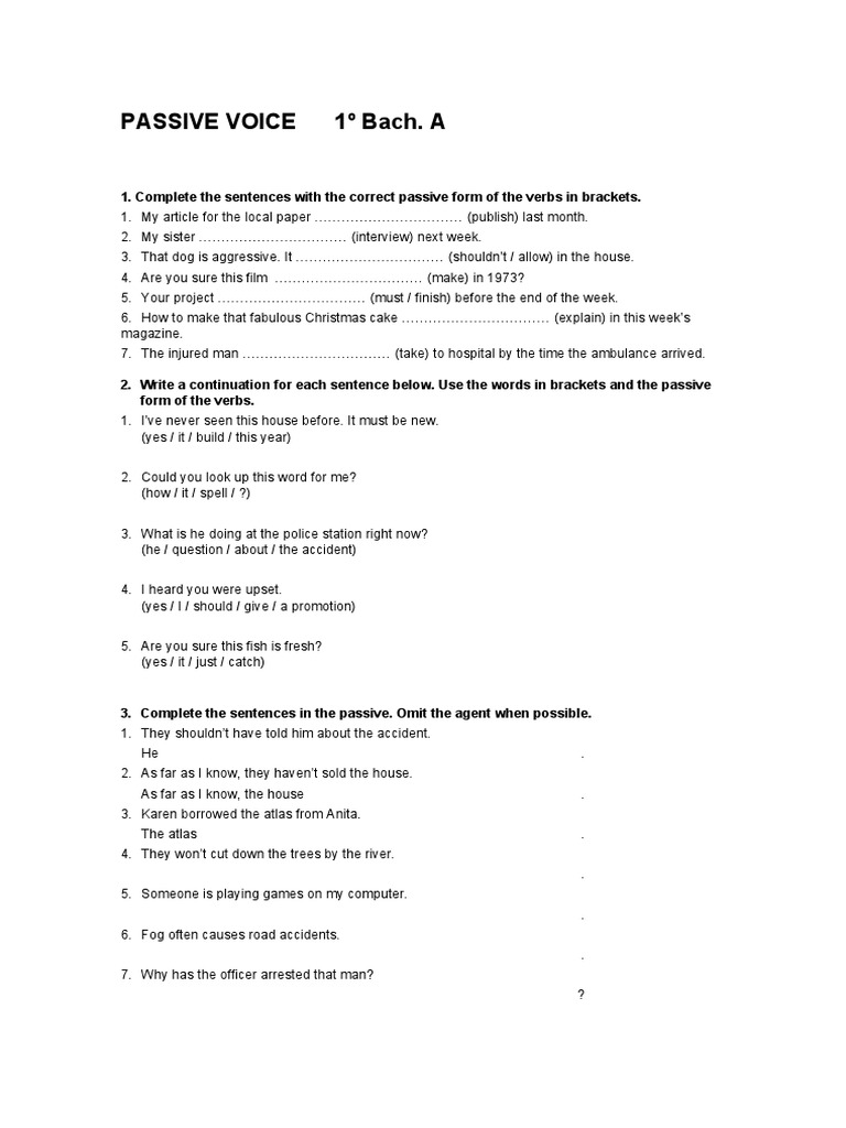Ejercicios de Pasiva Voice-Causative-Active - Bachiller | PDF
