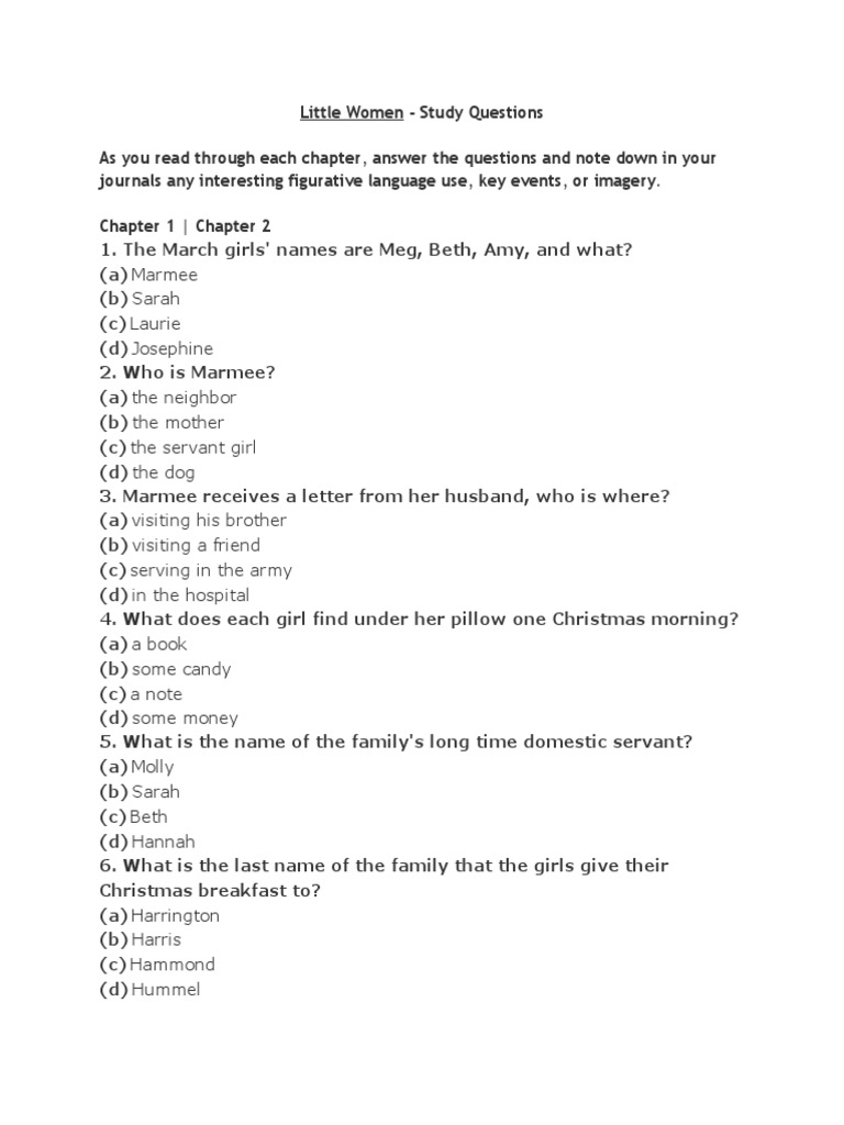 Little Women Study Questions Guide | PDF | Little Women