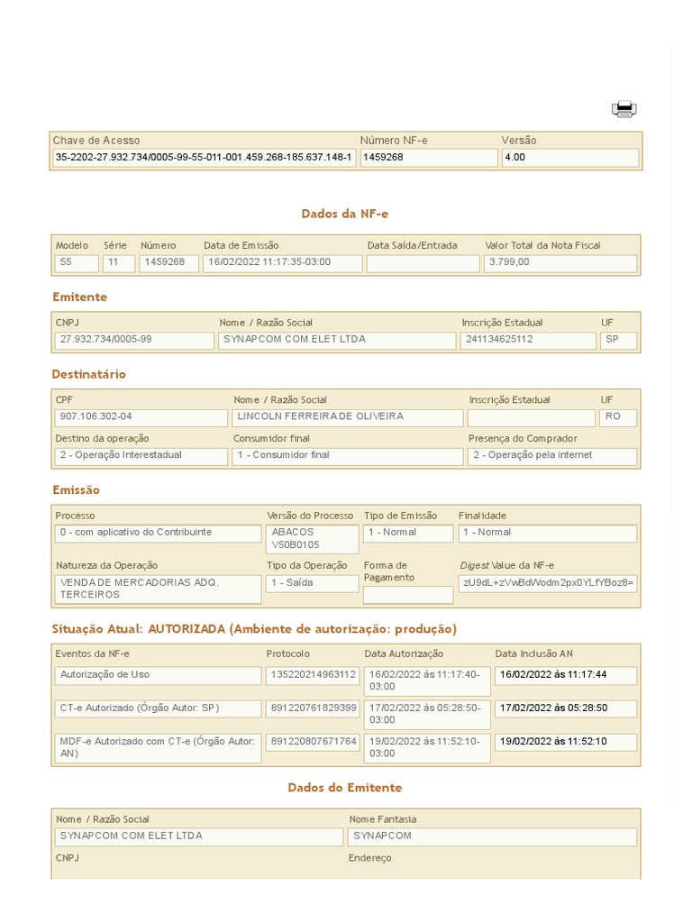 Portal Da Nota Fiscal Eletrônica PDF | PDF