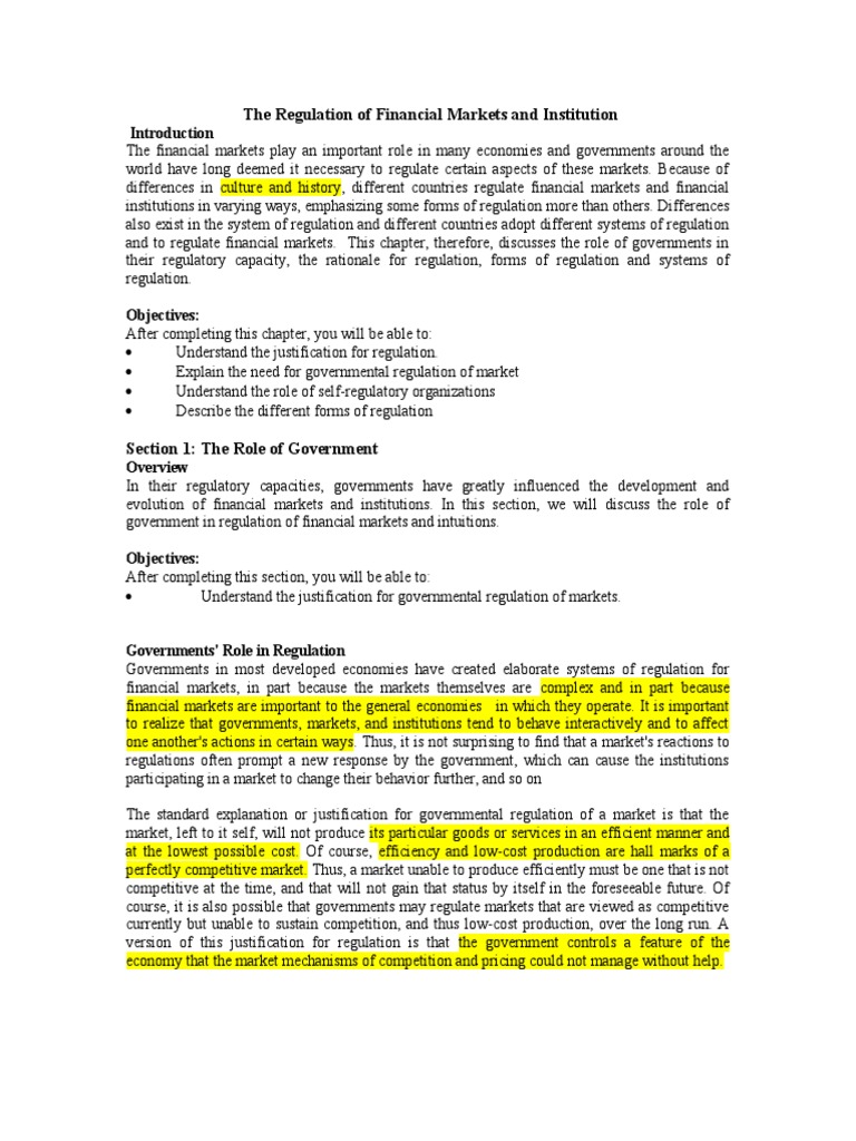 Regulation of Financial Markets Explained | PDF