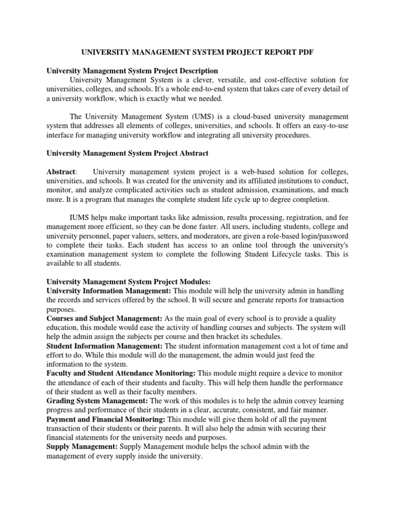 University Management System Project Report PDF | PDF