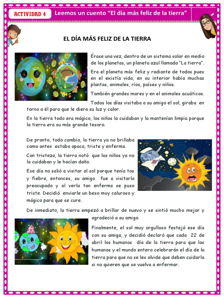 D4 A1 FICHA COM. Leemos Un Cuento "El Día Más Feliz de La Tierra" | PDF