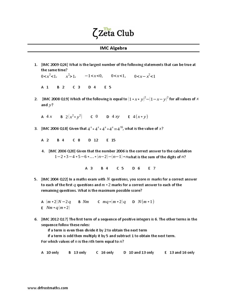 IMC Algebra Past Paper Solutions | PDF | Teaching Methods & Materials