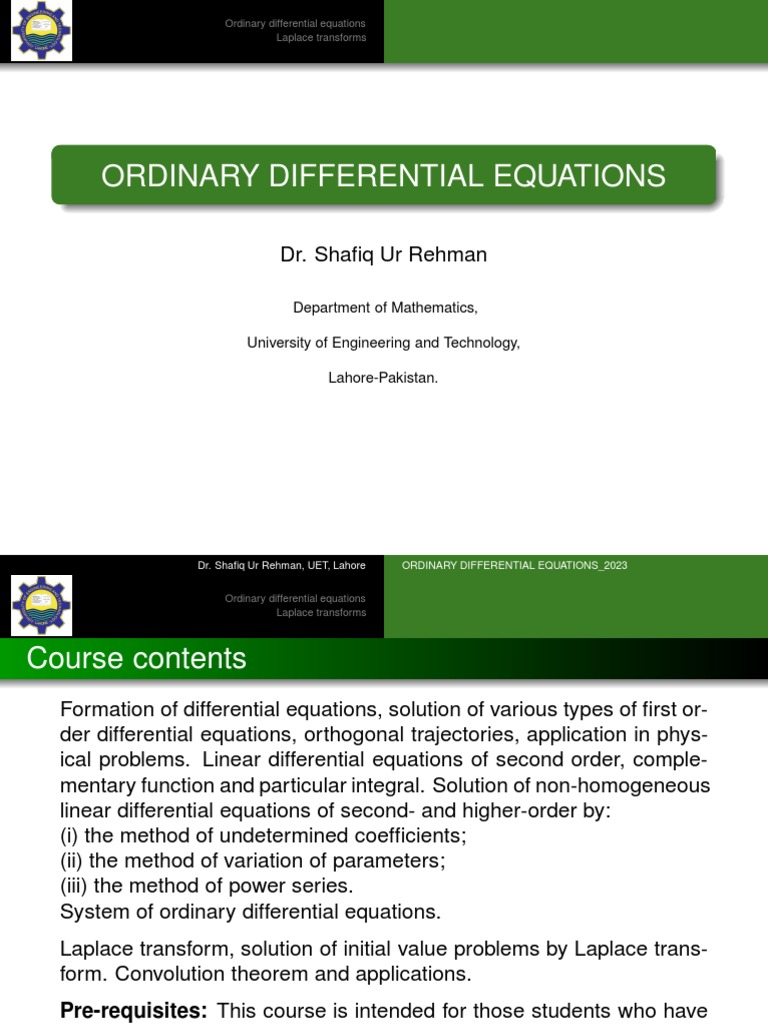 Ordinary Differential Equations Course Guide | PDF | Differential ...