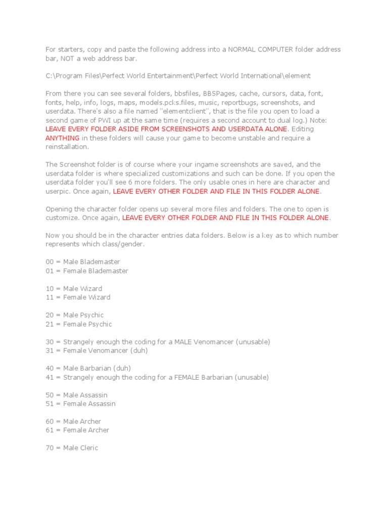 PWI Character Customization Guide | PDF