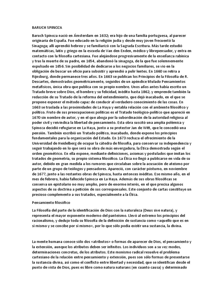 Baruch Spinoza | PDF | Ciencias sociales | Filosofía