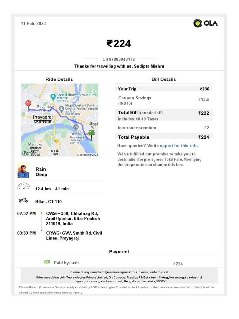 Ola Ride Invoice Summary for Sudipta | PDF