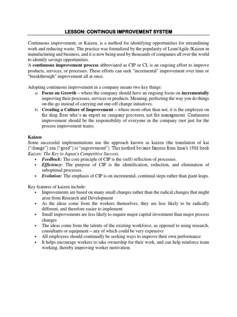 Lesson Continuous Improvement System Pdf Pdf