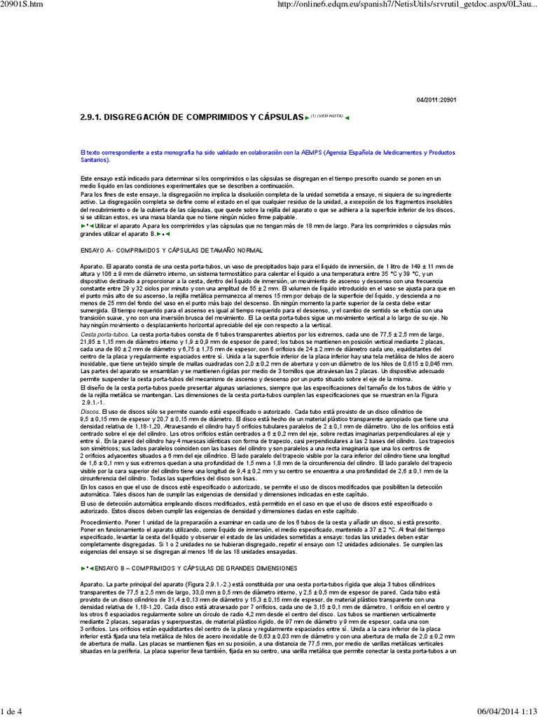 Disgregación Comprimidos y Cápsulas EP7 20901S PDF | PDF | Líquidos