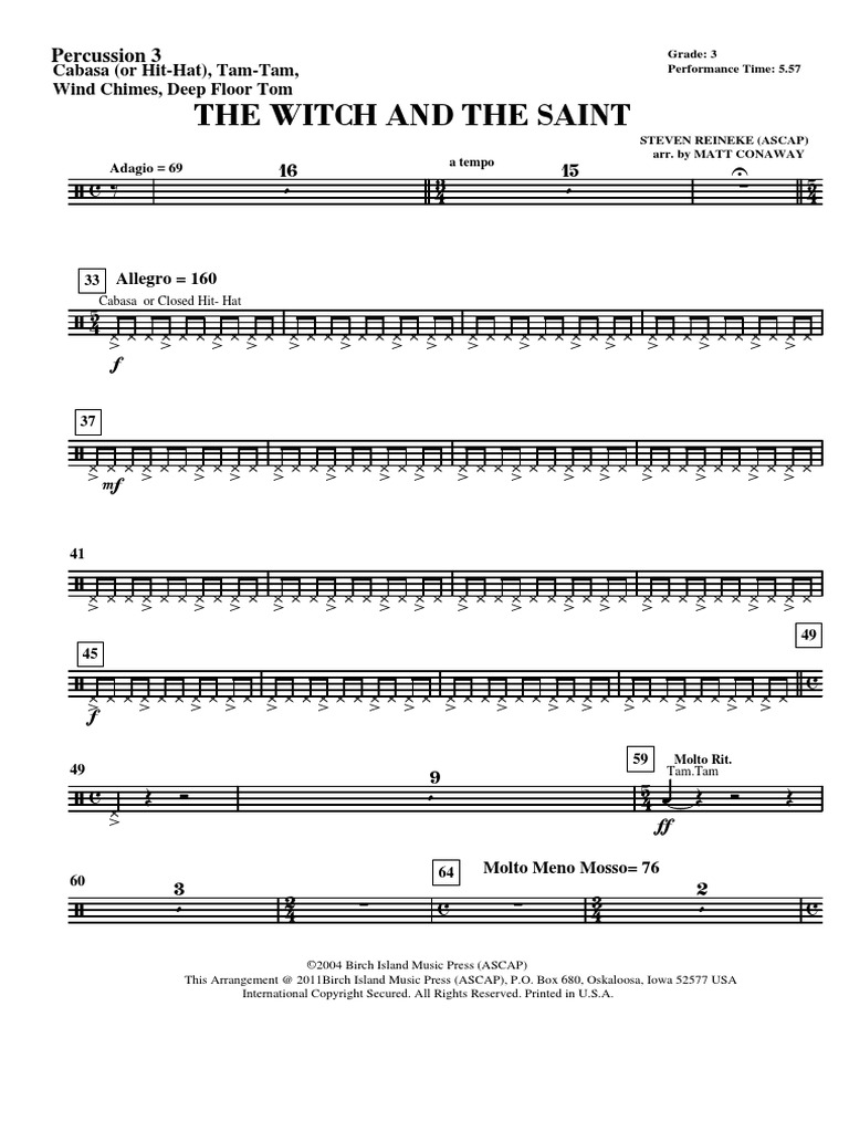 THE WITCH AND THE SAINT 3 Percussion 3 Cabassa, Wind Chimes, Tam-Tam, Deep Floor Tom PDF | PDF