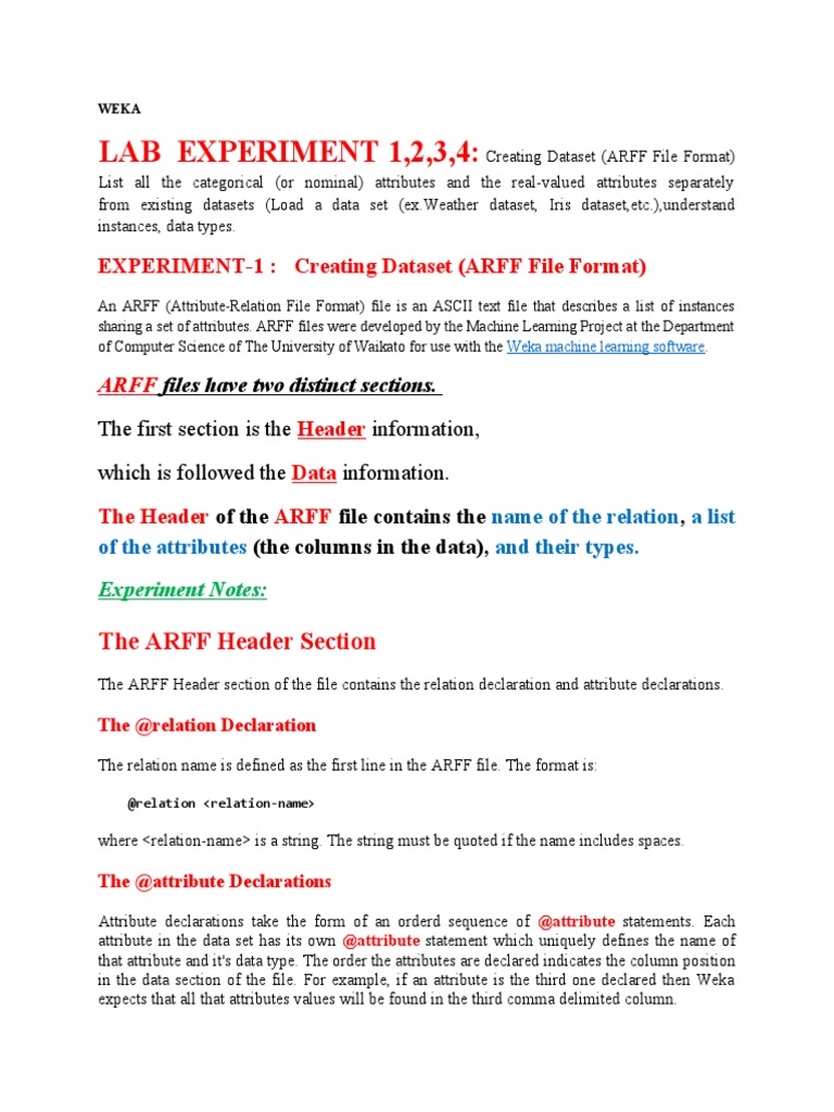 Weka Lab Experiment 1 2 | PDF | Teaching Methods & Materials
