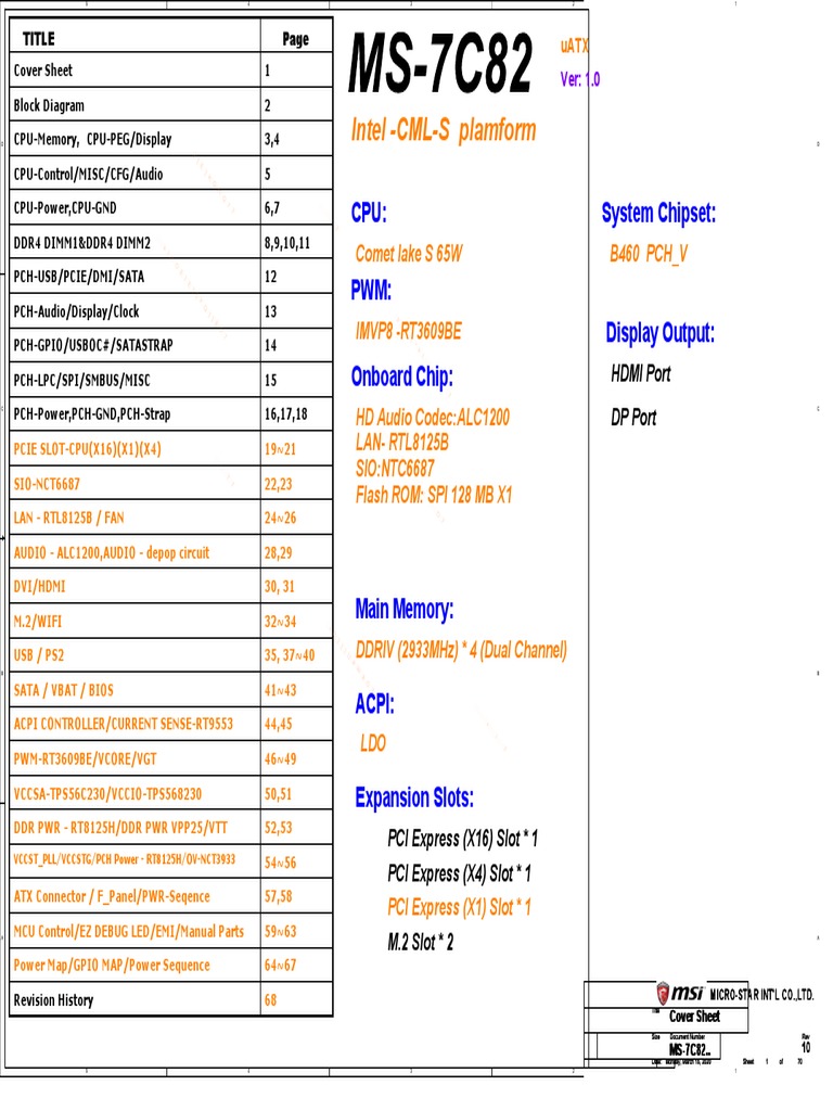 MS-7C82 Block Diagram Overview | PDF