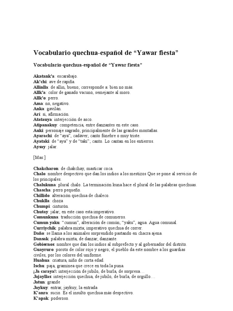 Vocabulario Quechua | PDF | Idiomas