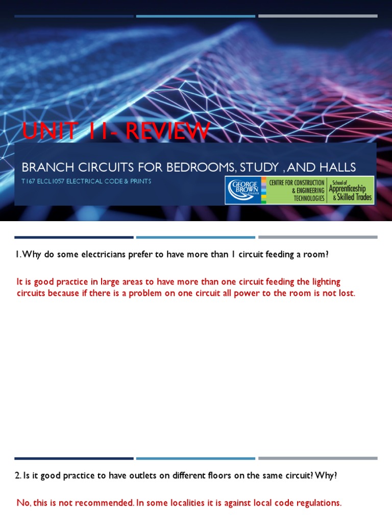 EWR Unit 11R Branch Circuits Bedroom Study Hall - Review Sept 2021 | PDF | Electrical Wiring ...