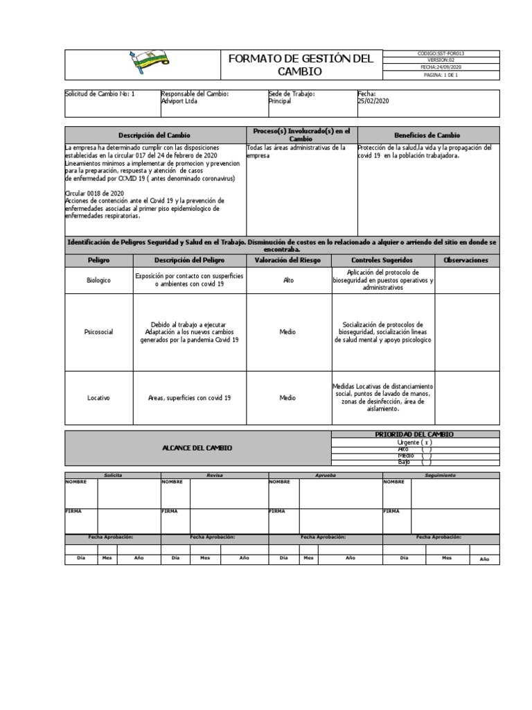 Formato Gestión Del Cambio | PDF