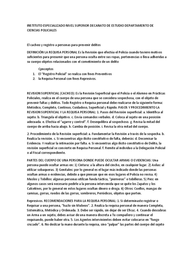 Técnicas de Cacheo Policial en Buenos Aires | PDF