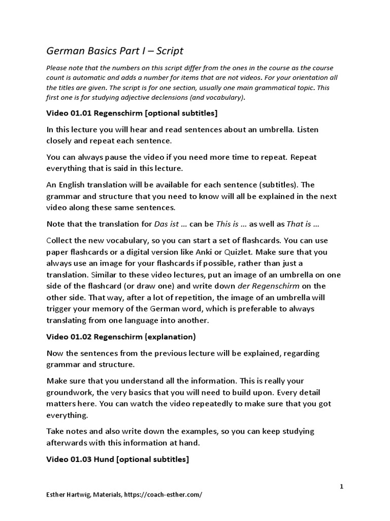 German Basics Part I | PDF