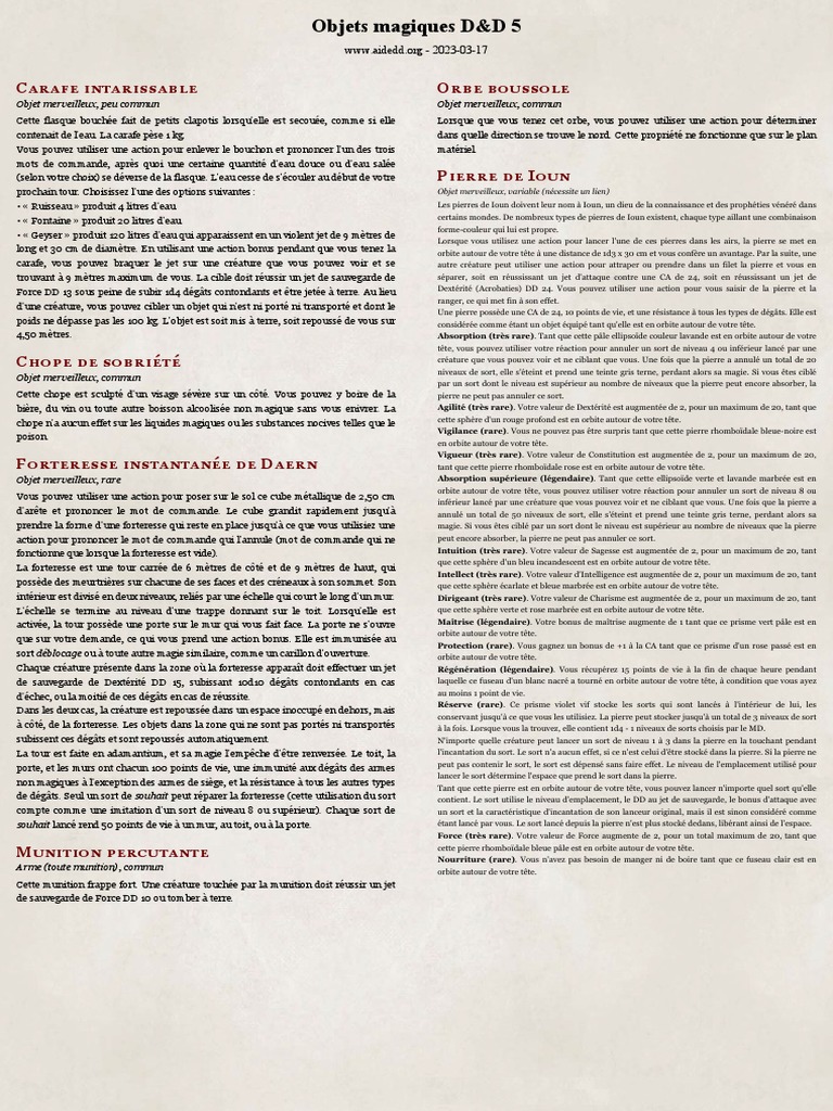 Objets magiques D&D 5 : Guide complet | PDF