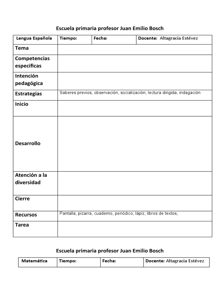 Planilla de Plan Diario | PDF