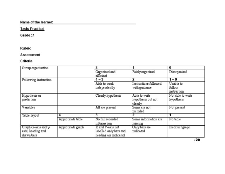Rubric Grade 7 Natural Science | PDF