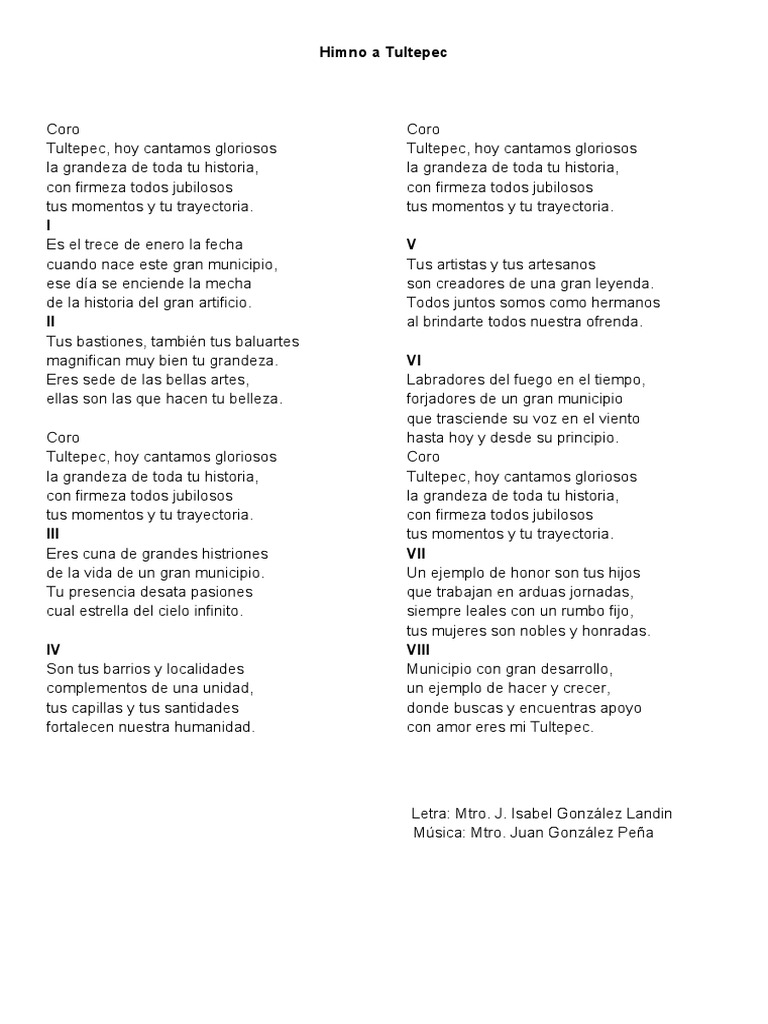 Himno a la historia y grandeza de Tultepec | PDF