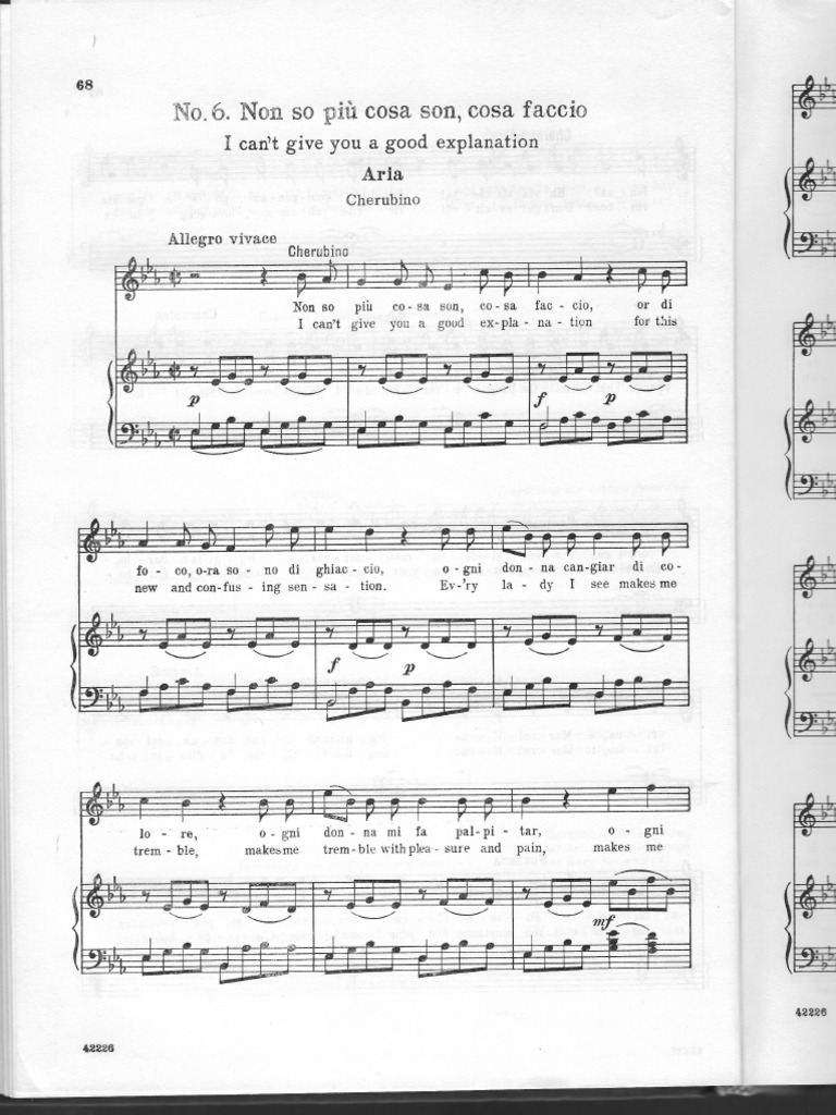 Non So Piu Cosa Son, Cosa Faccio - From La Nozze de Figaro - Mozart | PDF