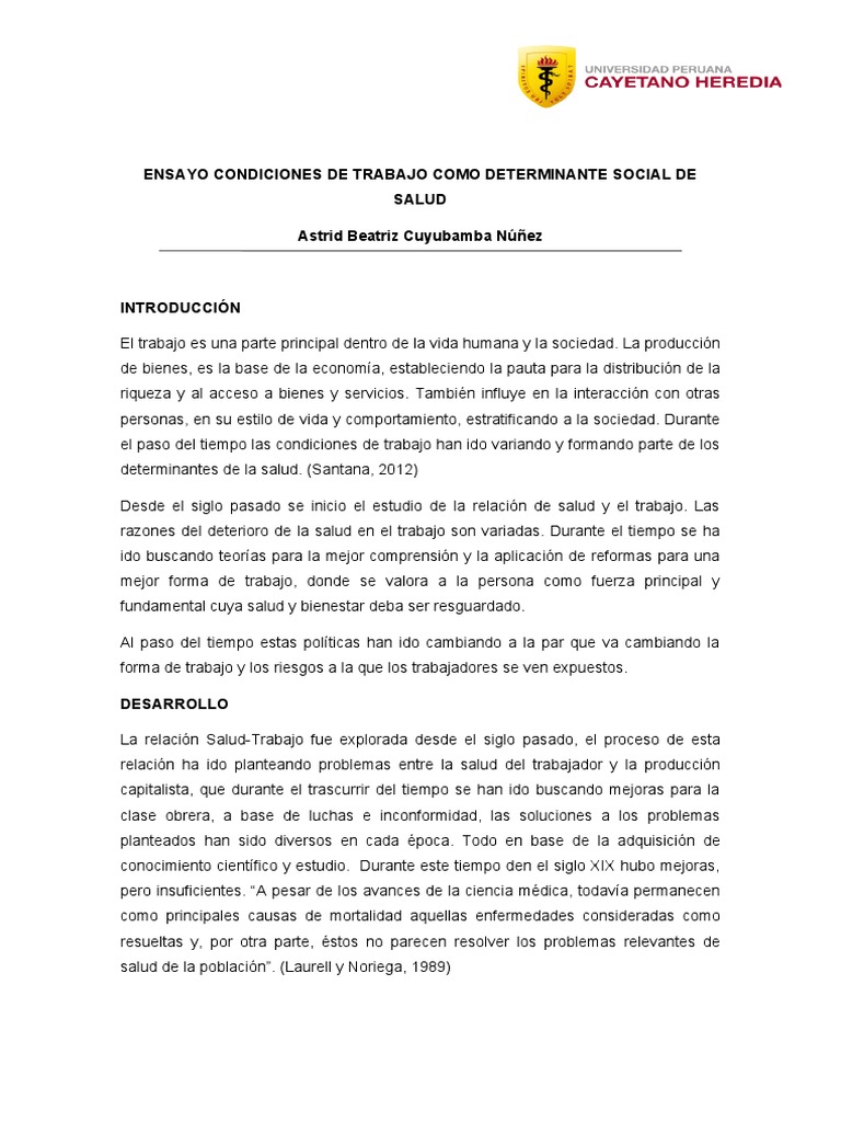Ensayo Condiciones de Trabajo Como Determinante Social de Salud Astrid ...