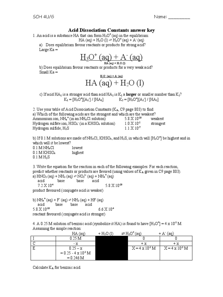 Acid Dissociation Constants Overview | PDF | Teaching Methods ...