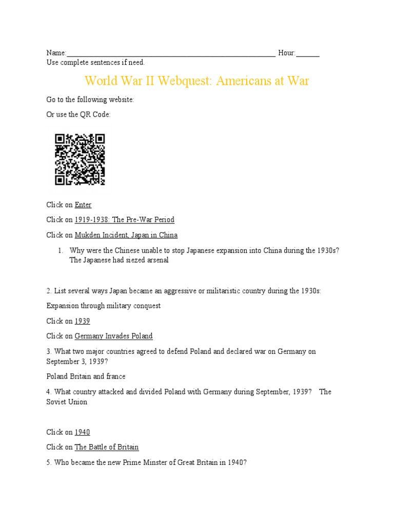 World War II: A Webquest Exploring Key Events and Developments Leading ...
