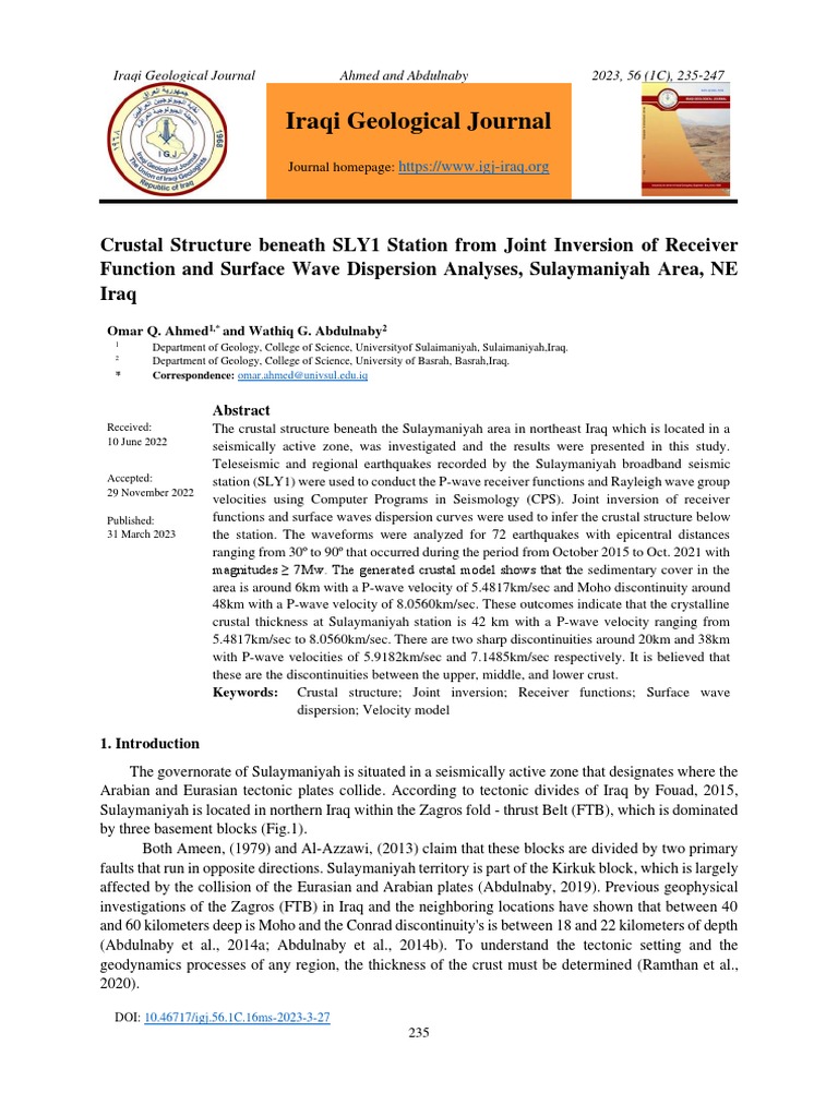 Crustal Structure Analysis in Sulaymaniyah | PDF | Seismology | Plate ...