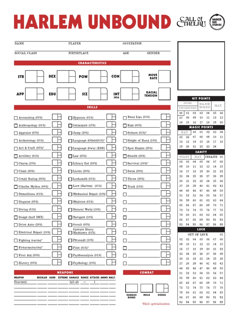 Harlem Unbound Character Sheet | PDF