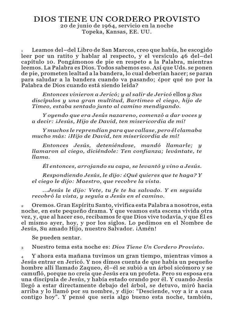 Dios Tiene Un Cordero Provisto | PDF | Jesús | Oración