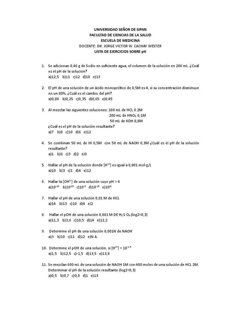 Material Adicional 2 - Lista de Ejercicios Sobre PH PDF | PDF