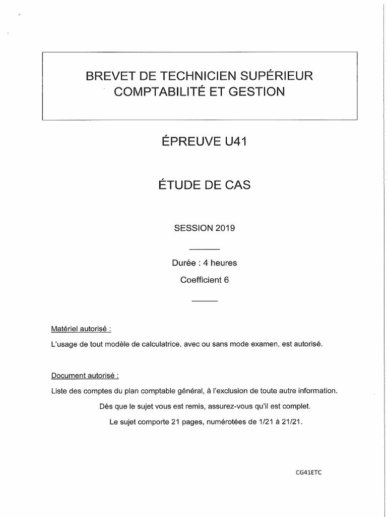 BTS CG 2019 Epreuve E41 Etude de Cas PDF | PDF