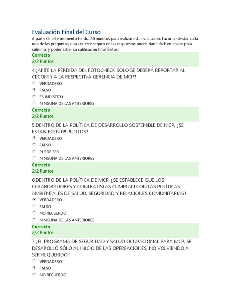 Evaluación Final Del Curso | PDF