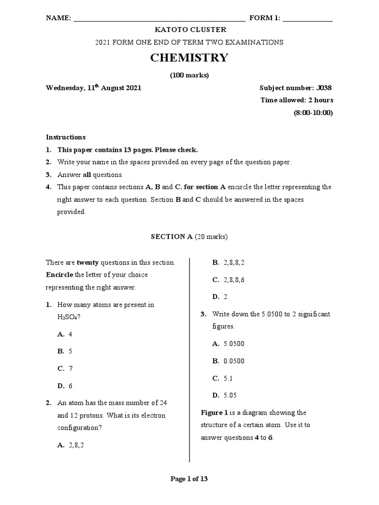 CHEMISTRY FORM 1 | PDF