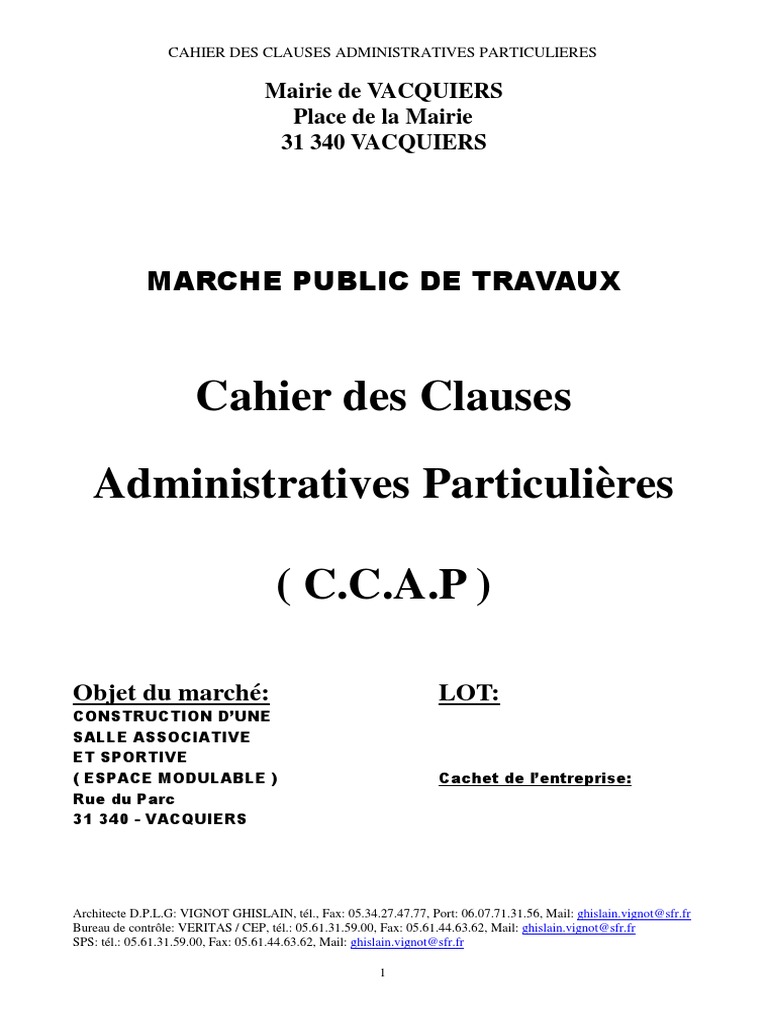Cahier des Clauses Administratives | PDF | Code de la construction et ...