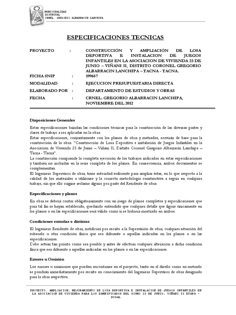 ESPECIF TECNIC 23 Jun Ene PDF | PDF