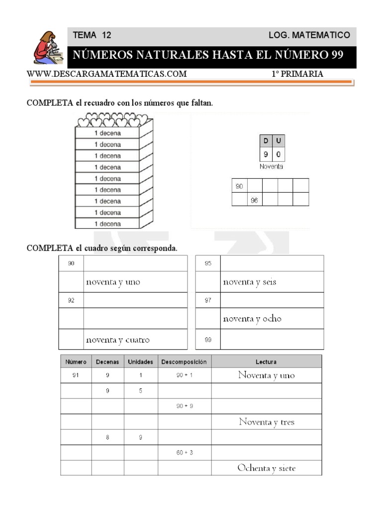 12 Números Naturales Hasta El 99 Primero de Primaria | PDF ...