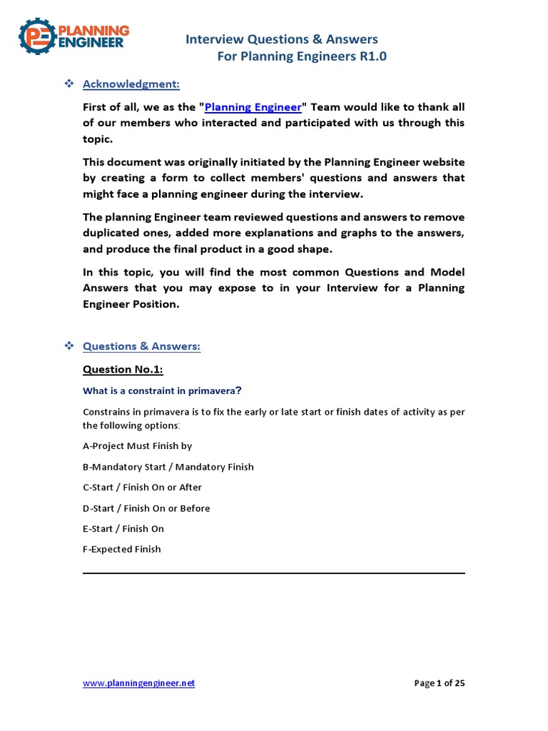 Interview Questions & Answers For Planning Engineers R1.0 PDF | PDF