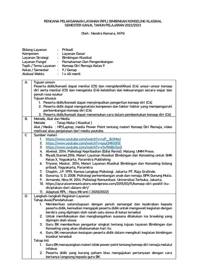 RPL BK SMP Contoh PDF | PDF