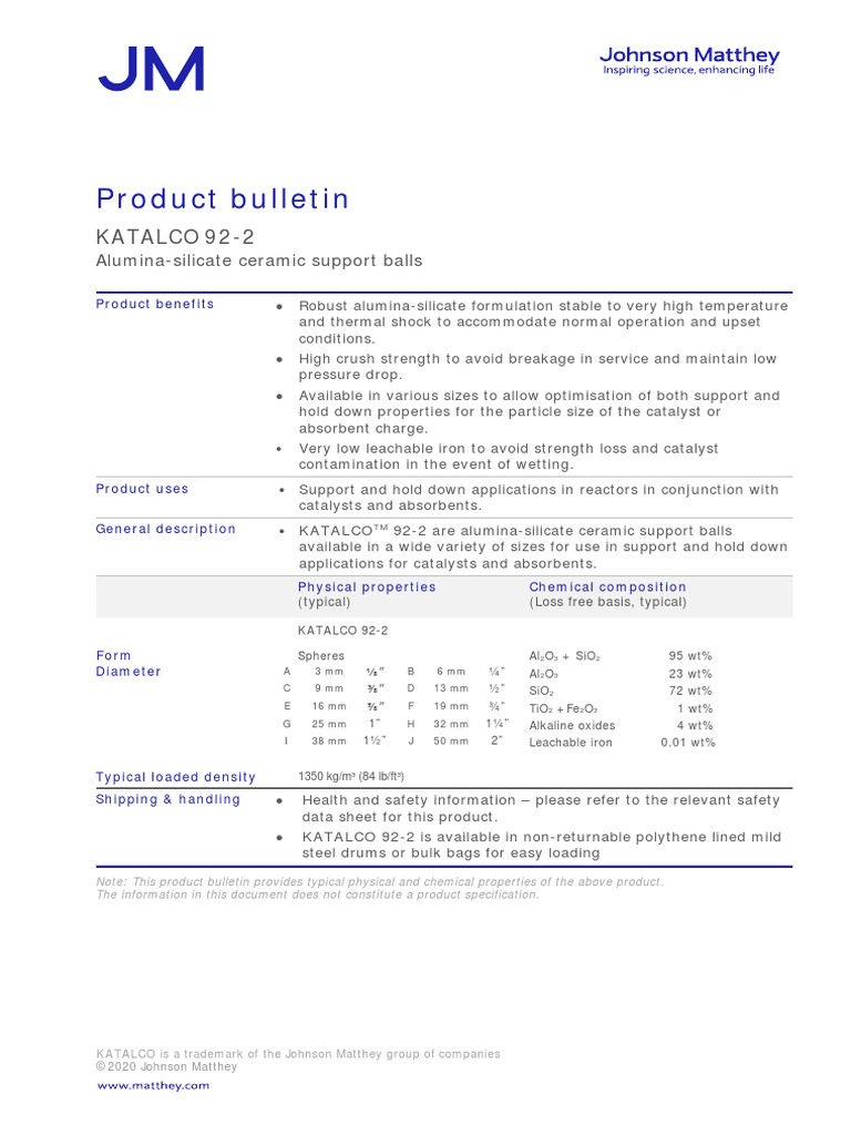 Product Bulletin - KATALCO 92-2 - c2020 ENR | PDF