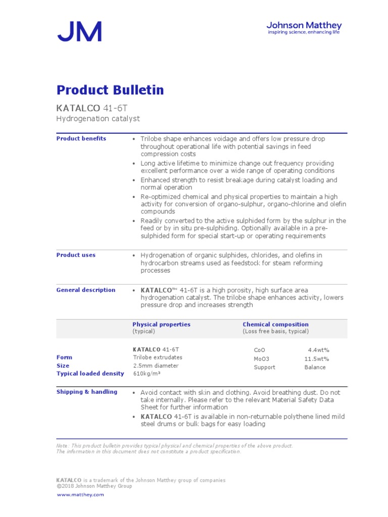 Product Bulletin - Katalco 41-6T (Feb 2020) PDF | PDF